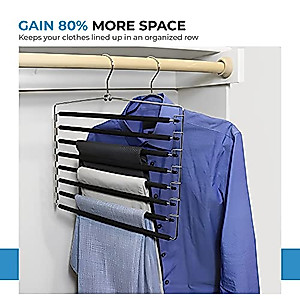 USTECH 8 Tier Swing Arm Pants Hanger | Space Saving Clothing Hangers with Foam Padding and Removable Arms | Alloy Steel Construction for Durability | Hook with Capped Ends for Added Safety | Pack of 2