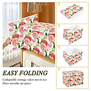 xigua Rose Storage Bin with Lids Larger Collapsible Decorative Cube Storage Bins with Handles Divider for Bedroom Closet Living Room
