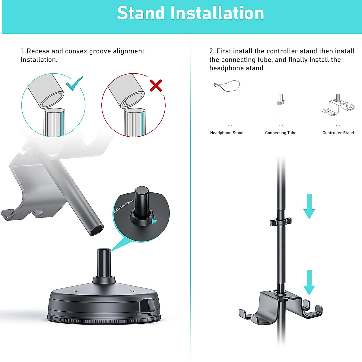 Desktop Headphone Controller Stand Holder with Anti-Slip Heavy Base Stable Suction Cup, Universal Aluminum Headset Controller Storage Organizer Compatible for PS5/Switch Pro/Xbox/Airpods/Beats/Bose
