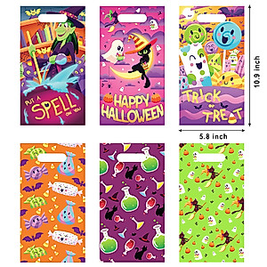 JOYIN 72 Pcs Halloween Plastic Treat Bags with Double-side Print, Halloween Candy Cookie Bags, Halloween Goodie Bags Gift Bags for Halloween Party Favors, Trick-or-Treating, Halloween Treats