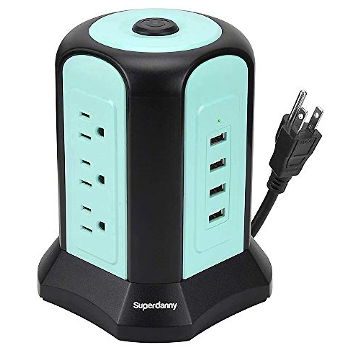 Power Strip Tower Surge Protector, SUPERDANNY Desktop Charging Station, 10 Ft Extension Cord, 9 Outlets, 4 USB Ports, 1080 Joules, 3-Prong, Grounded, Multiple Protections for Home, Office, Blue