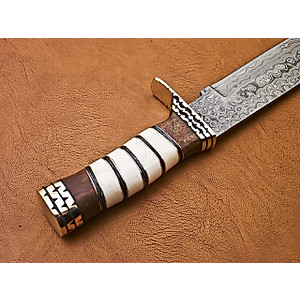 Custom Damascus Hunting Knife Camping Knife With Burl Wood Handle