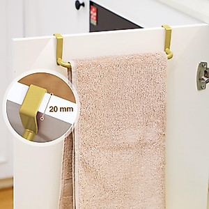 2 Pieces Metal Towel Bar Kitchen Cabinet Towel Rack Strong Steel Towel Bar Rack for Hanging on Inside or Outside of Doors, Home Kitchen Bathroom, Hand Towels, Dish Towels and Tea Towels (Gold)