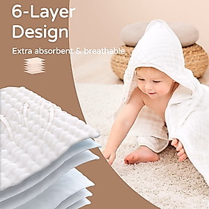 Yoofoss Hooded Baby Towels for Newborn 100% Muslin Cotton Baby Bath Towel with Hood for Babies, Infant, Toddler and Kids, Large 32x32Inch, Soft and Absorbent Newborn Essential