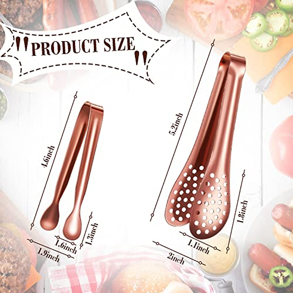 Vesici 12 Pieces Mini Serving Tongs Small Tongs Serving Utensils, Ice Tongs Mini Sugar Tongs, Small Tongs for Appetizers, 5 Inch(Rose Gold)