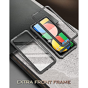 Poetic Revolution Series Case for Google Pixel 5A 5G, Full-Body Rugged Dual-Layer Shockproof Protective Cover with Kickstand and Built-in Screen Protector, Black