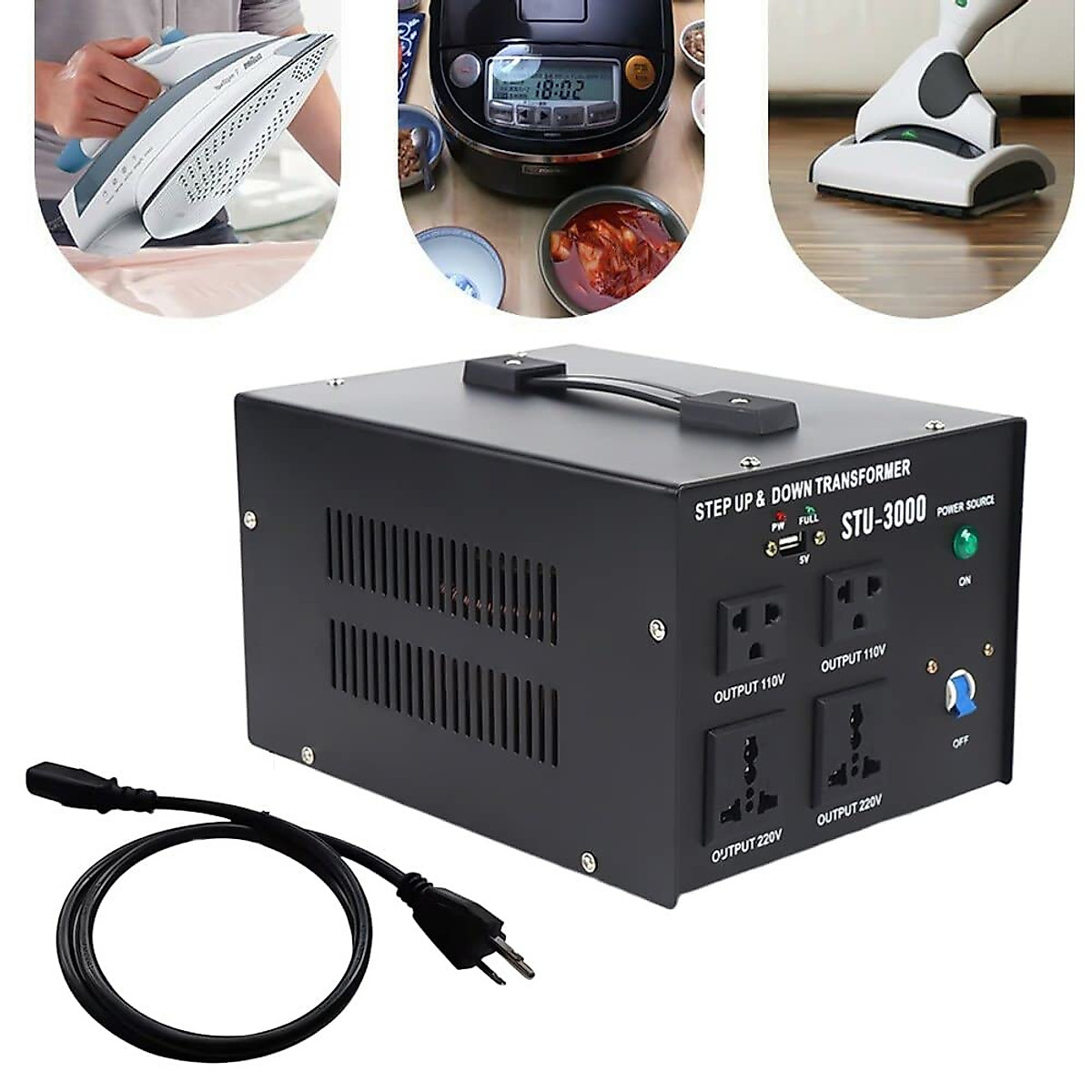 3000W Voltage Converter Transformer Machine Power Converters Voltage Changer 3-Prong Plug AC Power Transformer Heavy Duty Step-up/Step-Down 110V to 220V/220V to 110V