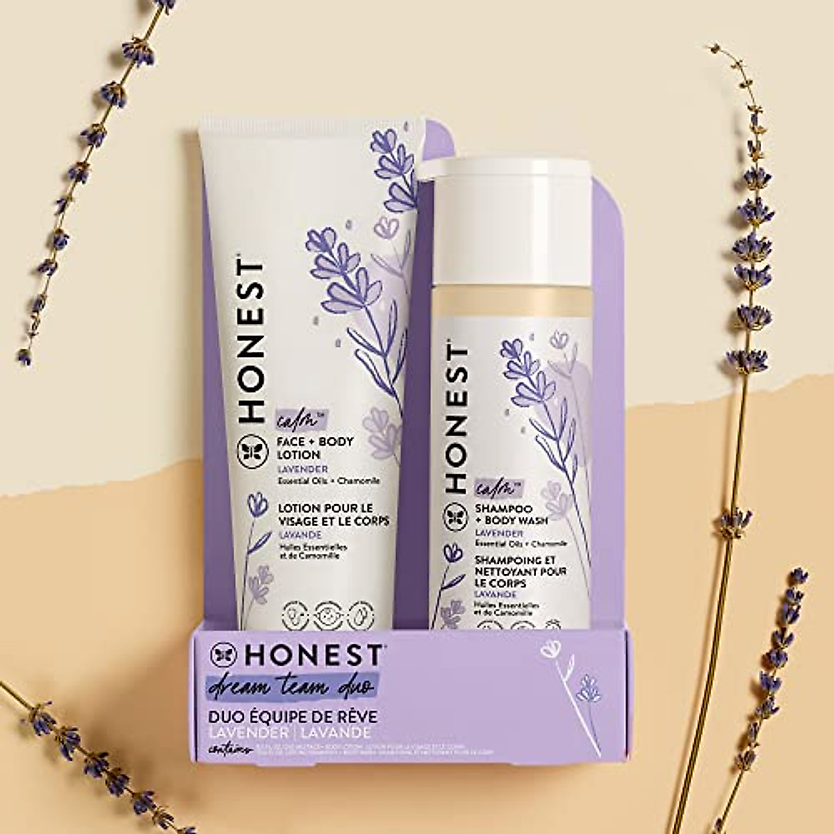 The Honest Company 2-in-1 Cleansing Shampoo + Body Wash and Face + Body Lotion Bundle | Gentle for Baby | Naturally Derived | Lavender Calm, 18.5 fl oz