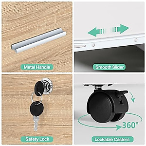 Tribesigns 3 Drawer File Cabinet with Lock, Mobile Lateral Filing Cabinet with Rolling Wheels, Large Printer Stand with Open Storage Shelves for Home Office