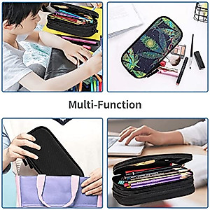 BYTKMRY A Puff In Time Weed Marijuana Large Capacity Double Zipper Pen Bag Portable Pencil Case Stationery Organizer Pouch For Boy Girl