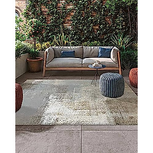 Brown Grey Oil Painting Outdoor Rug for Patio/Deck/Porch, Non-Slip Area Rug 5x8 Ft, Modern Geometric Abstract Aesthetics Indoor Outdoor Rugs Washable Area Rugs, Reversible Camping Rug Carpet Runner