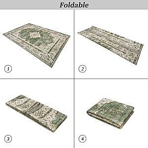 Valenrug Washable Rugs 8x10 - Ultra Thin Green Area Rug, Stain Resistant Non-Skid Rugs for Living Room, Antique Bedroom Rugs(8'x10', TPR40-Green)