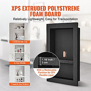 VEVOR Shower Niche Ready for Tile 16" x 24", Double Shelf Organizer, Square Corners Wall-inserted Niche Recessed, Sealed Protection Modern Soap Storage Niche for Shower Bathroom, Black