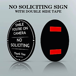 Ignixia No Soliciting Sign for House 4" x 5" Inches Smile You are on Camera Sign Digital Printed Oval Shape with Industrial Grade Adhesive No Soliciting Thank You Sign