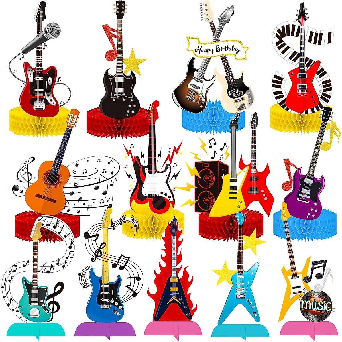 Music Guitar Honeycomb Centerpieces 13Pcs Guitar Birthday Party Table Centerpieces Rock Guitar Table Decorations Music Birthday Party Decoration for Music Instrument Baby Shower Supplies