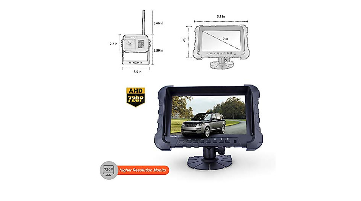 Yuwei Wireless Backup Camera System with Dual HD 720P Cameras - 7 Inch Monitor