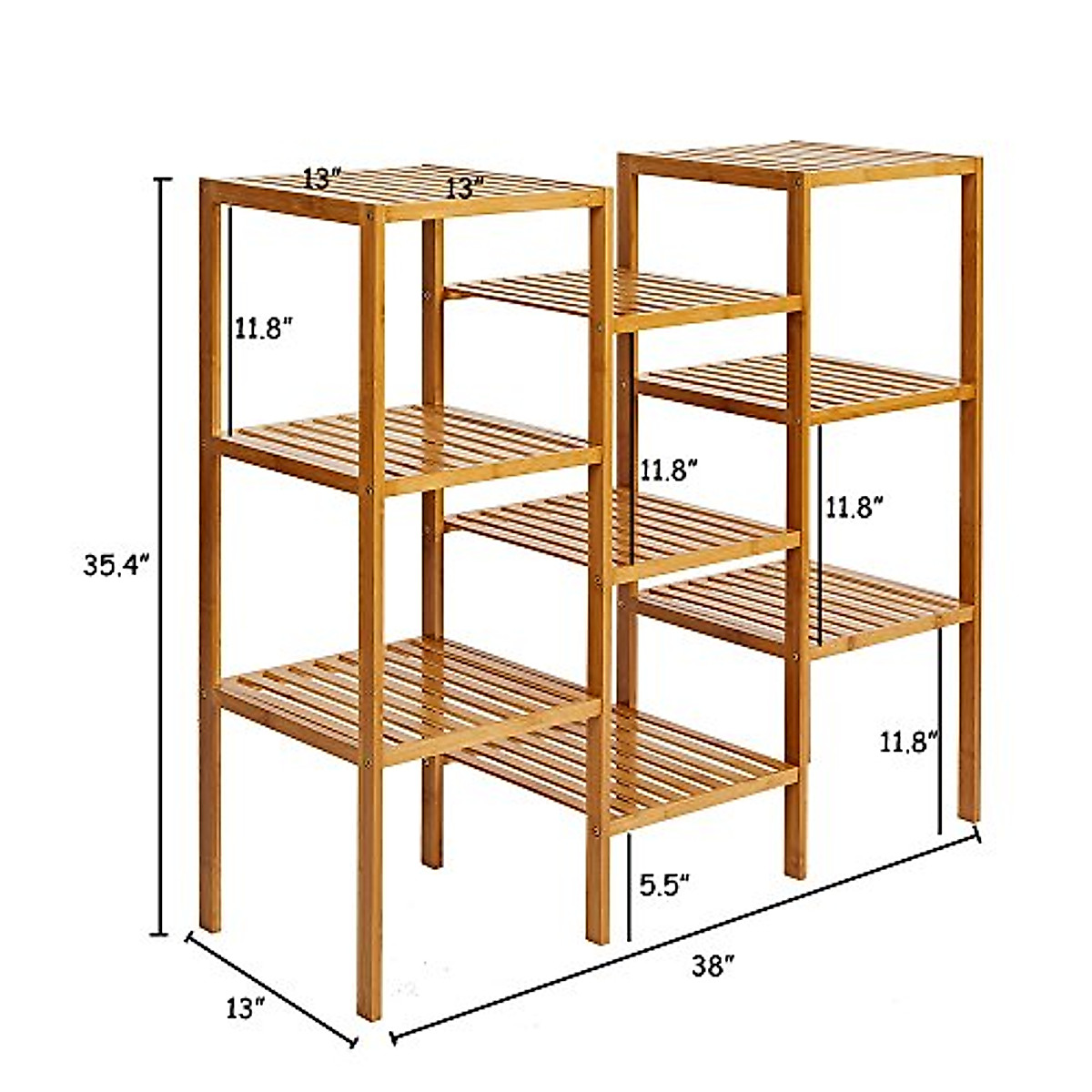Lucky Tree 9 Tiered Plant Stand Bamboo Shelf Customizable Display Bathroom Storage Rack Shelving Units