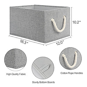 TOPIA HOME Closet Organizers and Storage Bins for Shelves, EXTRA LARGE, 3-Pack Foldable Storage Baskets for Organizing with Rope Handles, Collapsible Fabric Cube Organization Boxes, Gray, TP03DG