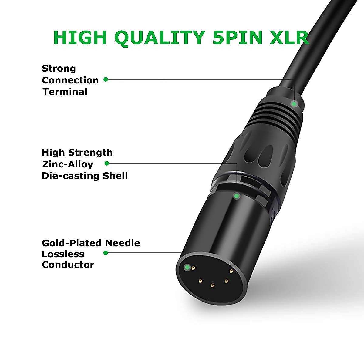 HOSONGIN 5 PIN XLR DMX Cable Adapter 20 Feet, DMX512 5PIN XLR Male to Female 5-PIN DMX Cable