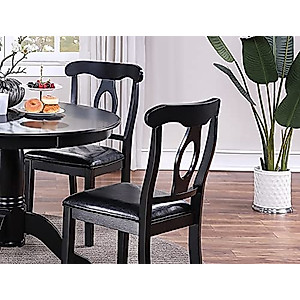 LCH Classic Design 5pc Set,Round Table with 4 Side Upholstered Chairs Cushion Fabric Upholstery Seat,Rubberwood Black Color Furniture for Dining Romm,Living Room,Easy to Assemble