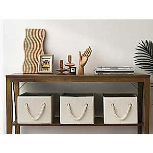 StorageWorks Large Storage Baskets for Organizing, Foldable Storage Baskets for Shelves, Fabric Storage Bins with Handles, Beige, White & Ivory, 3-Pack