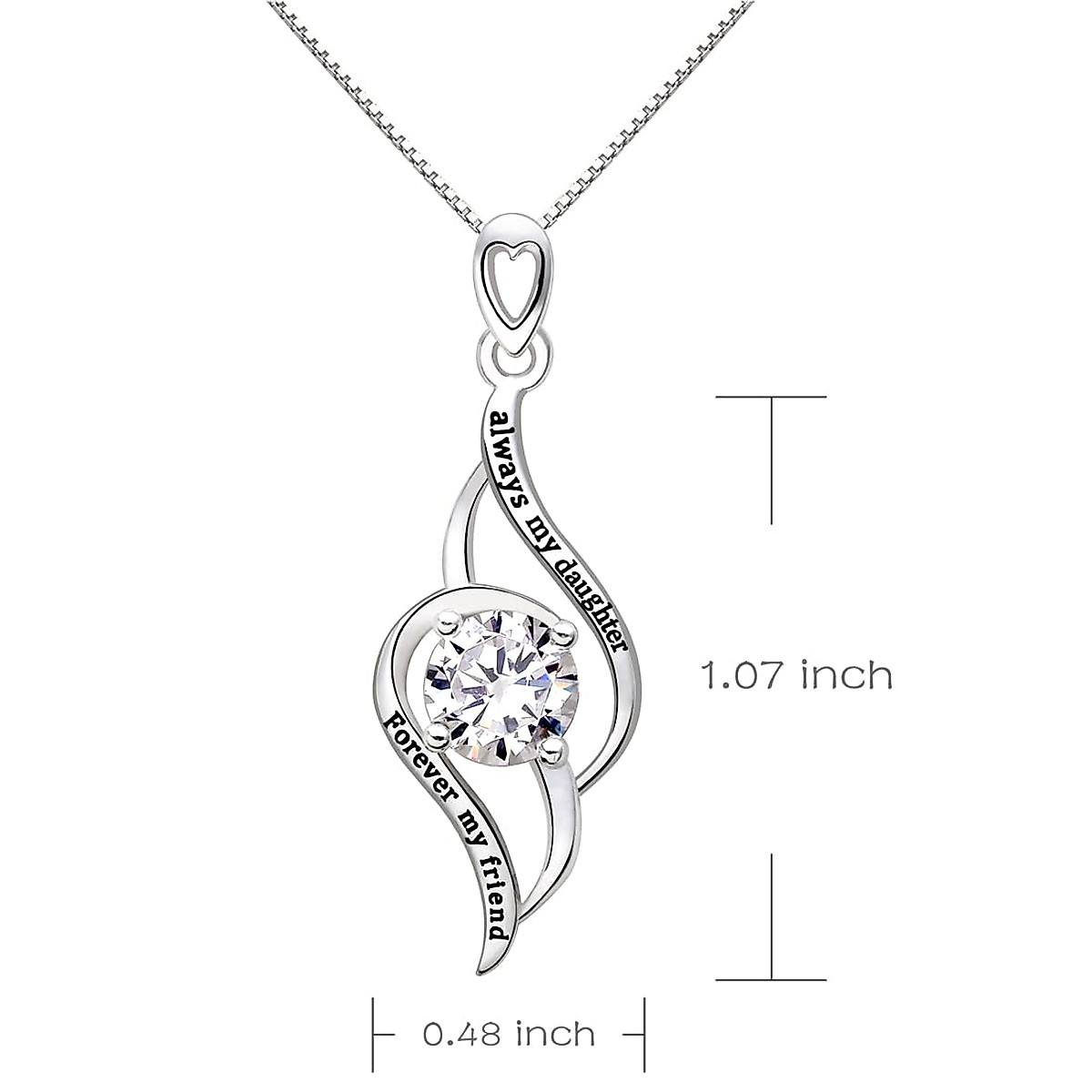 "always my daughter forever my friend" ALOV Jewelry Silver Cubic Zirconia Love Pendant Necklace