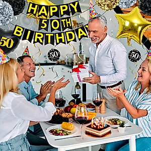 RUBFAC 50th Birthday Decorations for Men, Black Gold Happy Birthday Party Decorations Set for Men Women, 50th Birthday Party Supplies