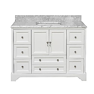 Madison 48-inch Bathroom Vanity (Carrara/White): Includes White Cabinet with Authentic Italian Carrara Marble Countertop and White Ceramic Sink