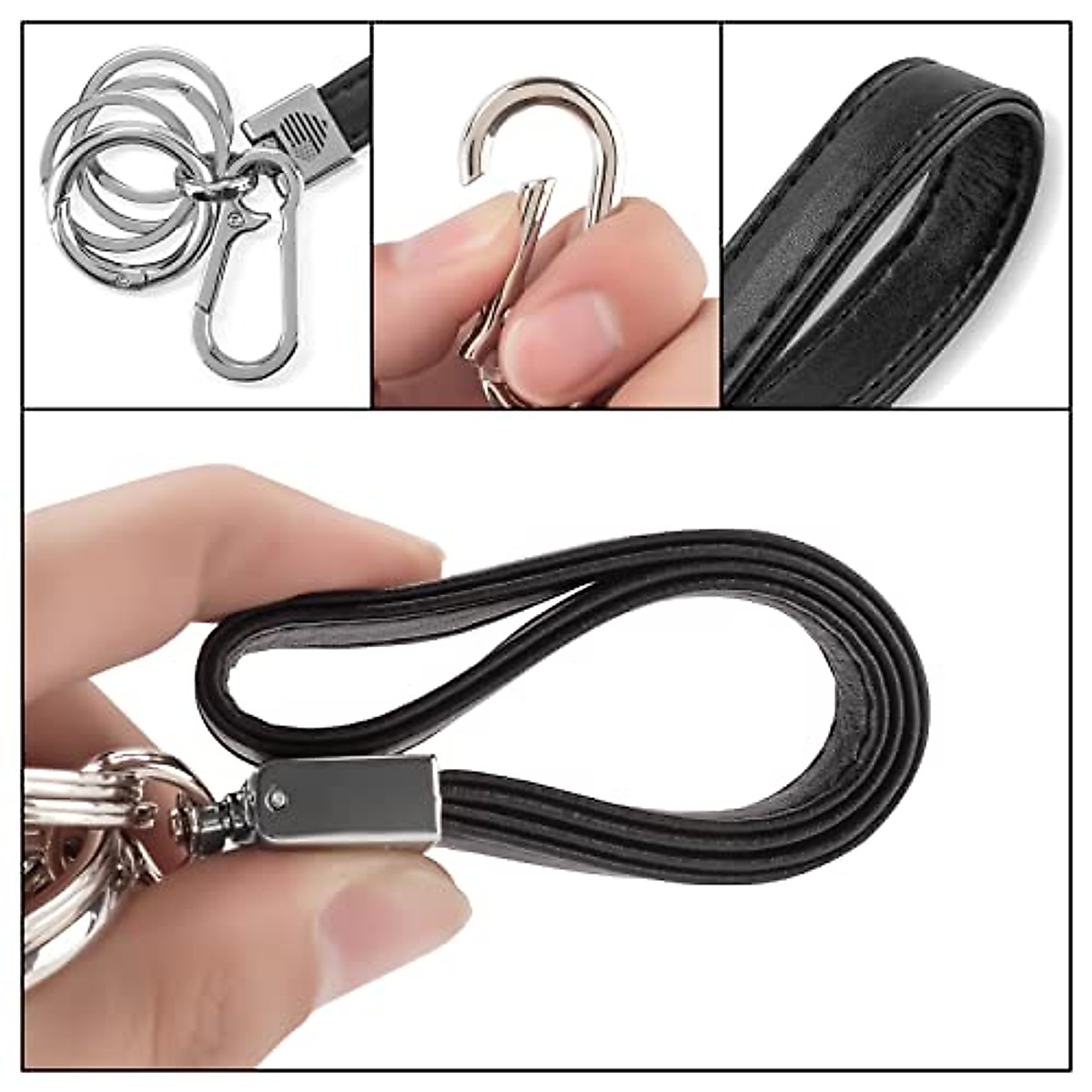 GAOSHIXW Genuine Leather Keychain Universal Wristlet Keychain, Key Chain for Men and Women Car Accessories (Light black)