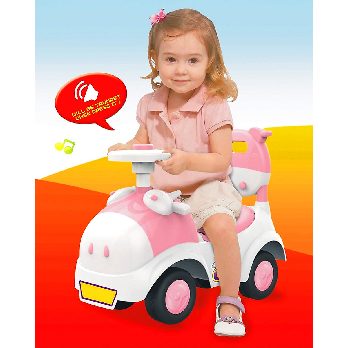 POCO DIVO Baby Calf 3-in-1 Walker Low-seat Ride On Toy Sliding Car Pushing Cart with Sound - Black/White