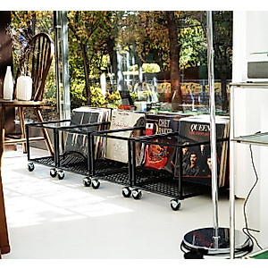 NEEDLEA Vinyl Record Holder Storage Up to 120 LP - Sturdy Metal Frame Crate Moving Box with Wheels - Stylish Display Rack Organizer for Vinyl Album in Home Office