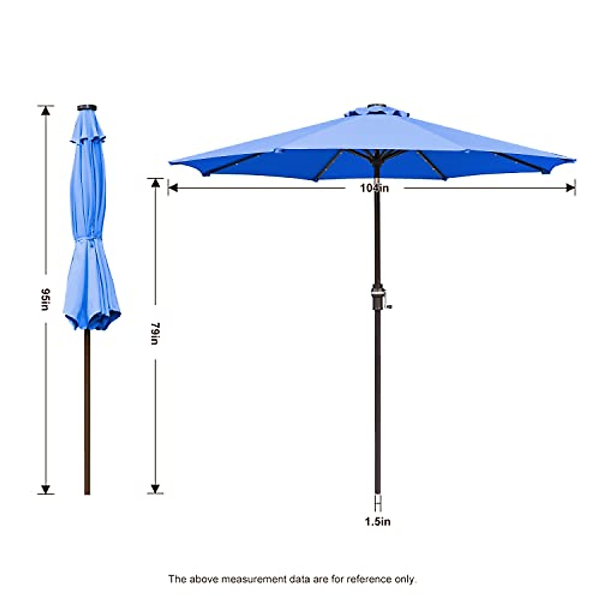 Zersun 9 FT Outdoor Patio Umbrellas with 32 Solar Lights 8 Ribs/Tilt Adjustment and Crank Lift System - LED Table Umbrella Outdoor Patio for Garden, Deck, Backyard, Pool and Beach - Navy Blue