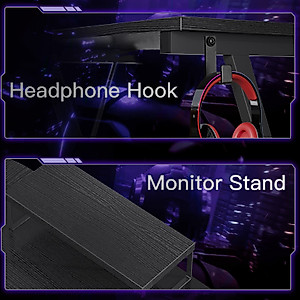 Casaottima L Shaped Gaming Desk, 58" Home Office Desk with Round Corner, Computer Desk with Large Monitor Stand Desk Workstation, Black