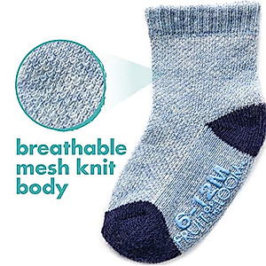 Fruit of the Loom Baby 6-Pack All Weather Crew-Length Socks, Mesh & Thermal Stretch - Unisex, Girls, Boys (6-12 Months, Blue)