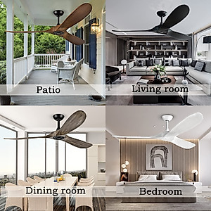 Swcita Large Ceiling Fans without Light, 60 Inch Modern Ceiling Fan with 3 Wood Blades, Noiseless Reversible DC Motor and Remote, for Outdoor Patios Indoor Bedroom Living Room Farmhouse, White