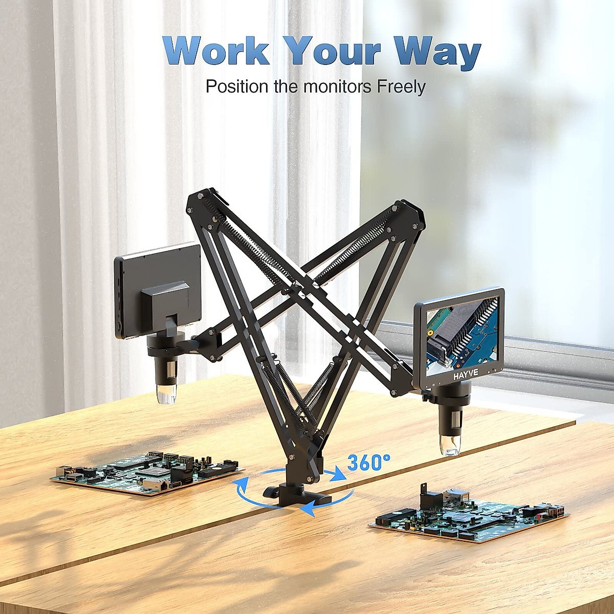 Hayve Microscope Arm Stand，Adjustable Metal Bracket with Clamp and Grommet Base，Coin Microscope Mount ，Compatible with Model DM4 DM9 MS1 MS3& Most 4.3'',7'' Digital Microscopes (1.37inch(for DM9-H))