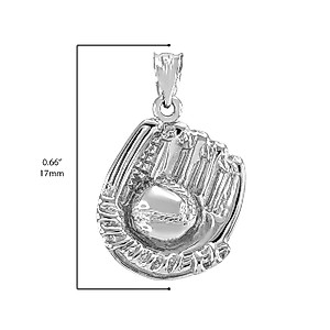 .925 Sterling Silver Baseball or Softball Glove & Ball Charm Pendant Necklace - 16" Rolo Chain