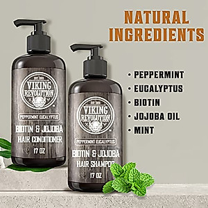 Viking Revolution Biotin Mens Shampoo and Conditioner Set - Eucalyptus and Peppermint Shampoo and Conditioner Set with Jojoba Oil and Mint Oil - Peppermint Oil Hair Conditioner for Men (17 Oz)