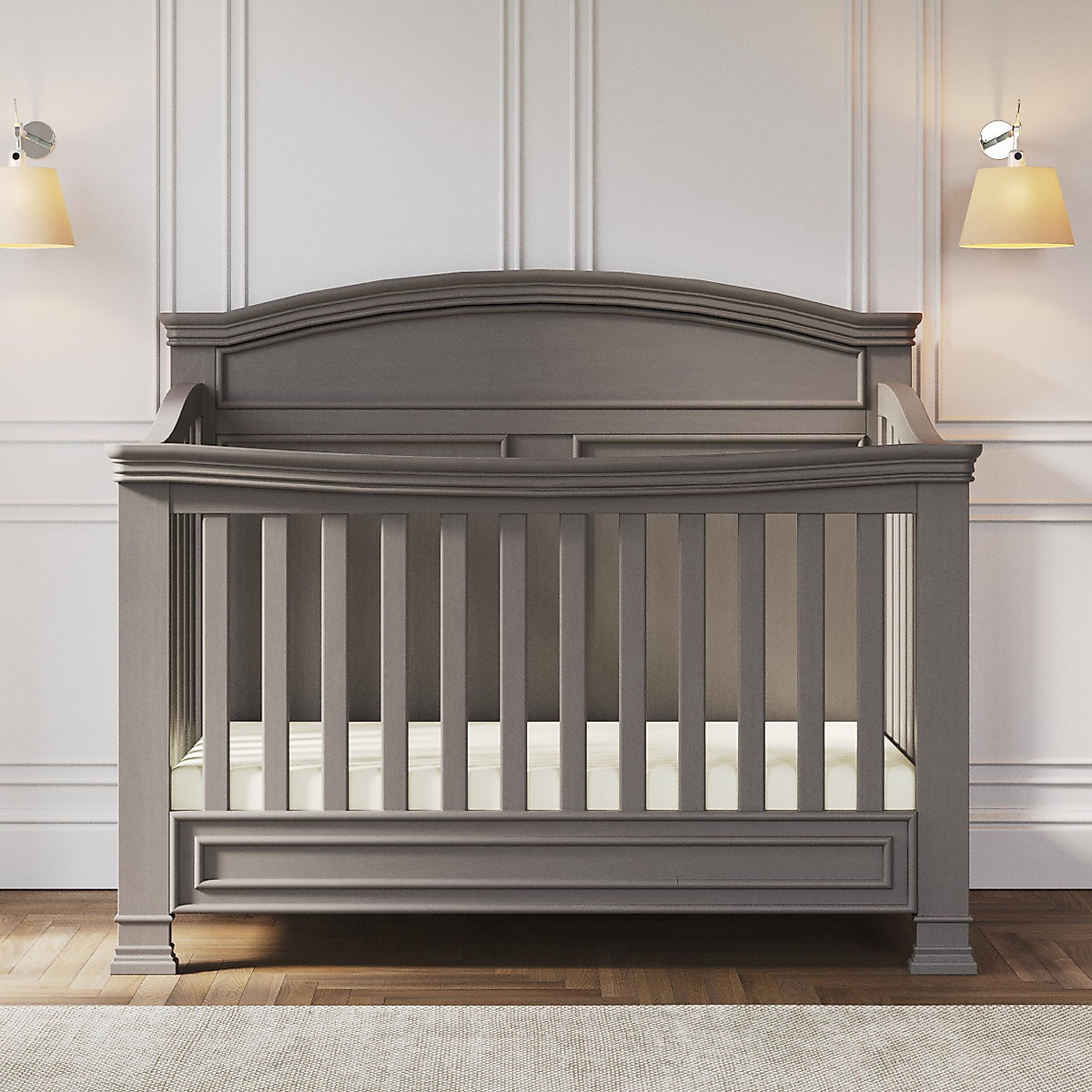Child Craft Legacy Westgate 4-in-1 Convertible Crib, Baby Crib Converts to Day Bed, Toddler Bed and Full Size Bed, 3 Adjustable Mattress Positions, Baby Safe Finish, Fully Assembled (Chelsea Gray)