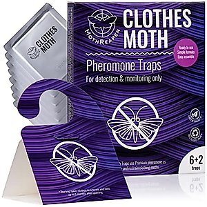 Clothes Moth Trap 8 (6+2 Free Traps) Pack with Pheromones Prime, Clothing Moth Trap with Lure for Clothes Closets, Carpet, Clothes and Prevention