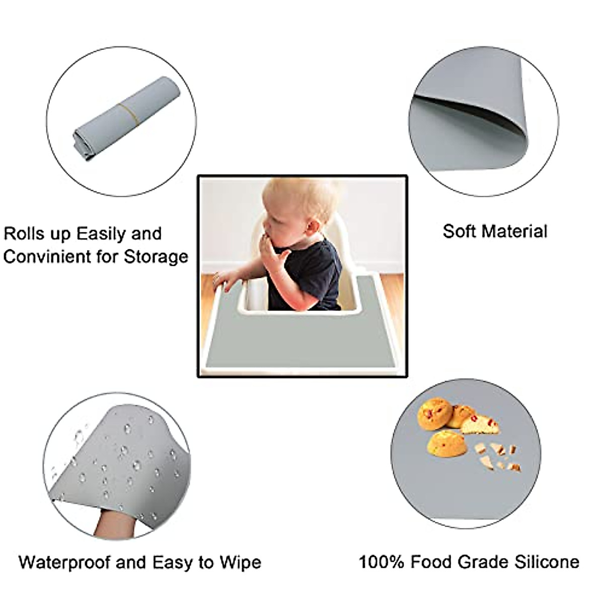 Placemat for IKEA Antilop Baby High Chair, Silicone Mat for Antilop Baby High Chair Tray Accessories, Foods Place mat for Toddlers and Babies, BPA Free