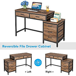 Tribesigns Computer Desk with 5 Drawers, Home Office Desks with Reversible Drawer Cabinet Printer Stand, Industrial PC Desk with Storage, Rustic Study Writing Table Workstation for Small Spaces