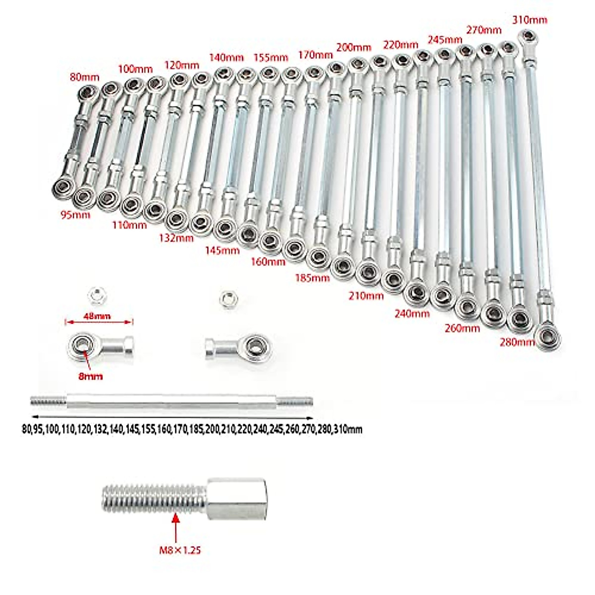 DAMAI 245mm Steering Tie Rod kit Ball Joint M8 Ball Joiner Bolt Tie Rod for 50cc 70cc 90cc 110cc 125cc 200cc 250cc Quad Dirt Bike ATV Go Kart