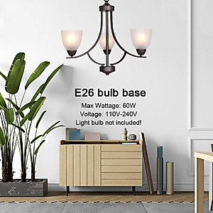 VINLUZ 3 Light Shaded Contemporary Chandeliers with Alabaster Glass Oil Rubbed Bronze Modern Light Fixtures Ceiling Hanging Mid Century Pendant Lighting for Dining Room Living Room Hallway Bedroom