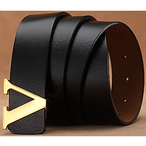 Yuangu Men's Classic Gold/Silver V-Buckle Design Soft Calfskin Belt (Black Gold, 105cm/41.3inch(30-36))