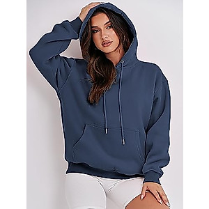 ANRABESS Women's Oversized Hoodies Long Sleeve Fleece Sweatshirts Solid Casual Hooded Pullover Kangaroo Pockets Loose Lightweight Fall Tops Y2K Clothes A1072dianlan-S Navy Blue
