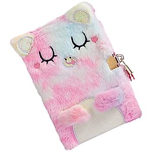 Tofficu Animal Notebook Pocket Notebook Plush Diary with Lock and Keys Secret Lock Diary Cute Writing Journal Lined Pages Journal Gift for Kids Girls Boys Mini Notebooks