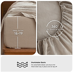 MooMee Bedding Sheet Set 100% Washed Cotton Linen Like Textured Breathable Durable Soft Comfy (Tannish Linen Grey, King)