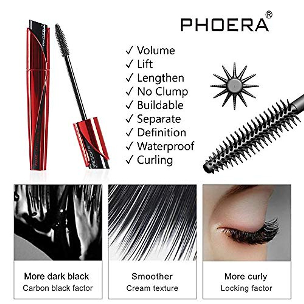 AQUAPURITY - PHOERA Lash Volume Mascara Waterproof, smudge proof Long Lasting Fiber Lash Black Mascara, 9D Curling Eye Makeup Intense Lengthen & Volumize False Eyelashes | Cruelty Free…