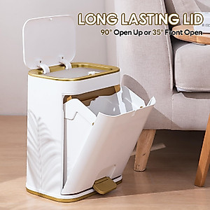 Bathroom Trash Can with Lid, 3 Gallon Gold Garbage Can, Small Trash Bin with Press top Lid and Pedal, Narrow White Trash Can Waste Basket for Bedroom, Living Room,Office,Plastic Dog Proof Trash Can
